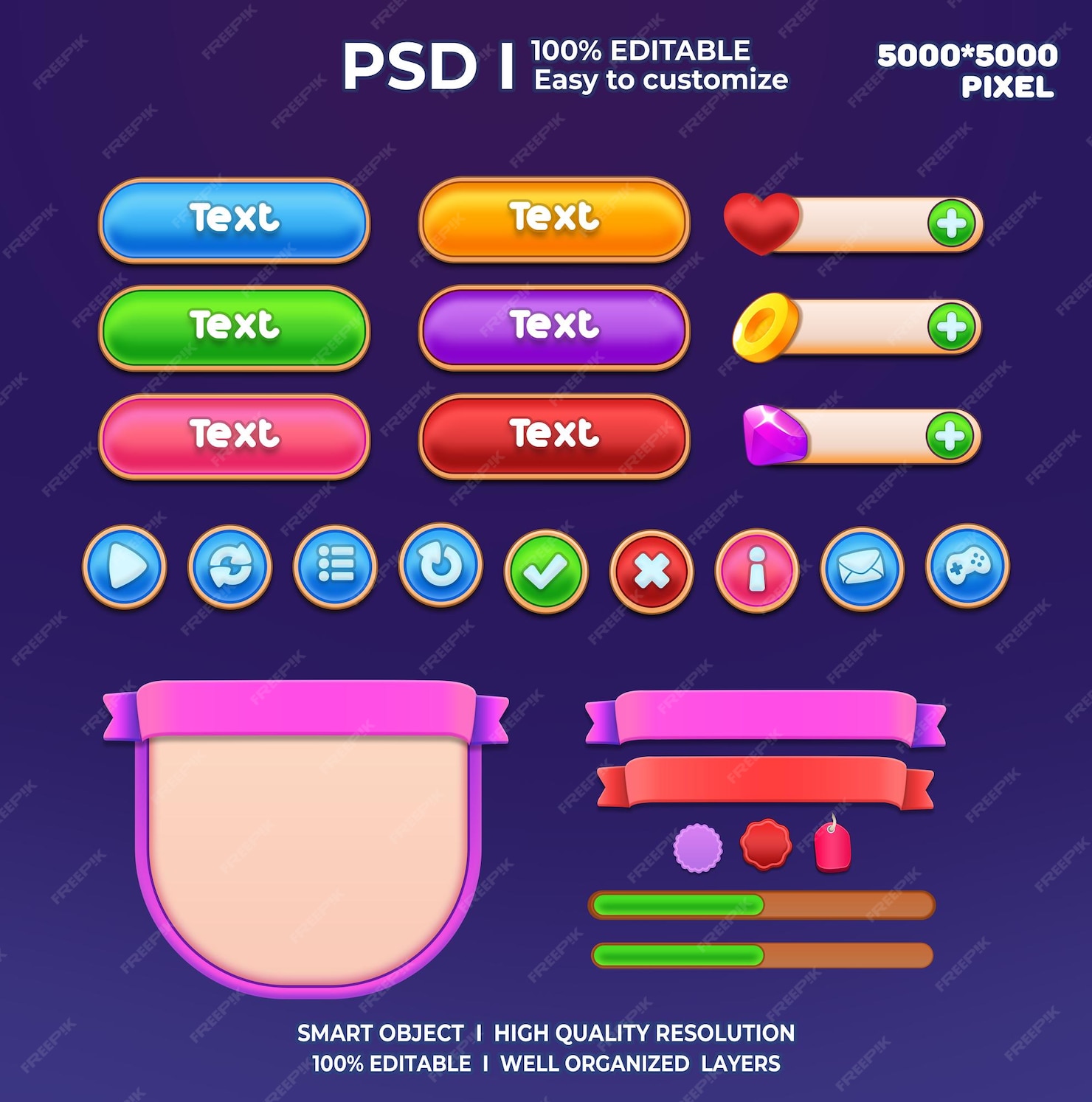 Premium PSD | Game UI Kit Game Elements Game UI Button Casual Game UI ...