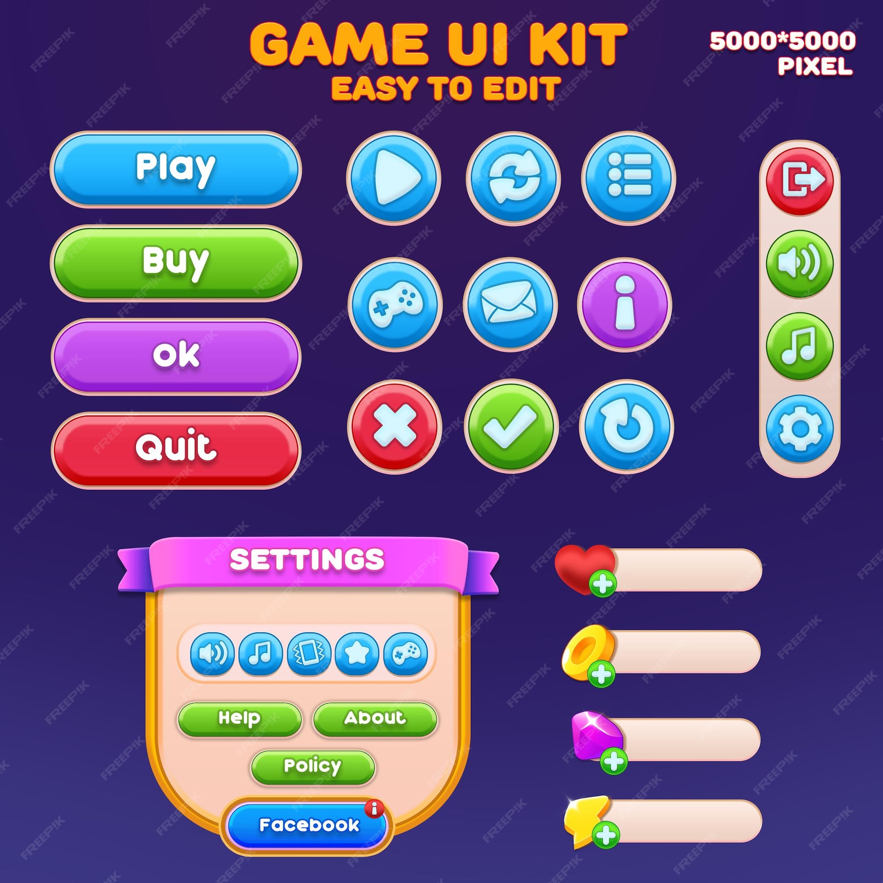 Premium PSD | Game UI Kit Game Elements Game UI Button Casual Game UI Kit Game graphics ...