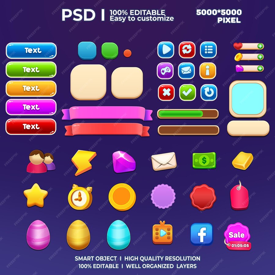 Premium PSD | Game UI Kit Game Elements Game UI Button Casual Game UI Kit Game graphics ...