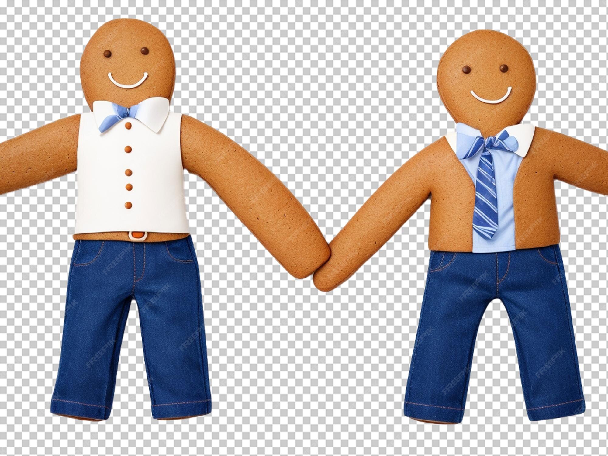 Premium Psd Gingerbread Men Dad And Son In Jeans And White Shirt