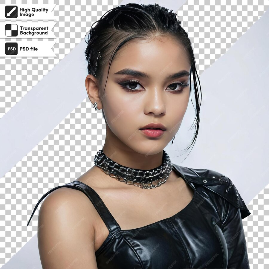 Premium Psd A Girl With A Pink Lip And A Black Dress With A Black Belt