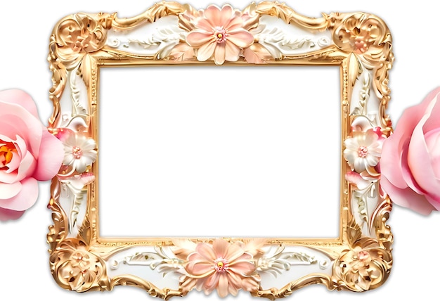Premium PSD | Gold frame with flowers psd design Premium PSD | Gold frame with flowers psd design