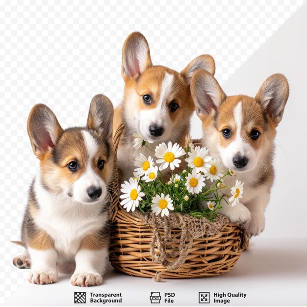 Premium PSD | A group of cute Welsh corgi puppies with a basket of ... Premium PSD | A group of cute Welsh corgi puppies with a basket of ...