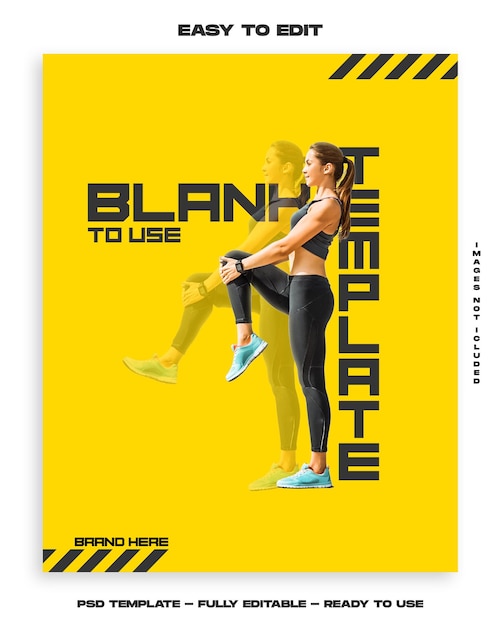 클래스 소셜 미디어에 완전히 편집 가능한 체육관 Psd 모형을 사용하는 Gym 피트니스 빈 템플릿 프리미엄 Psd 파일