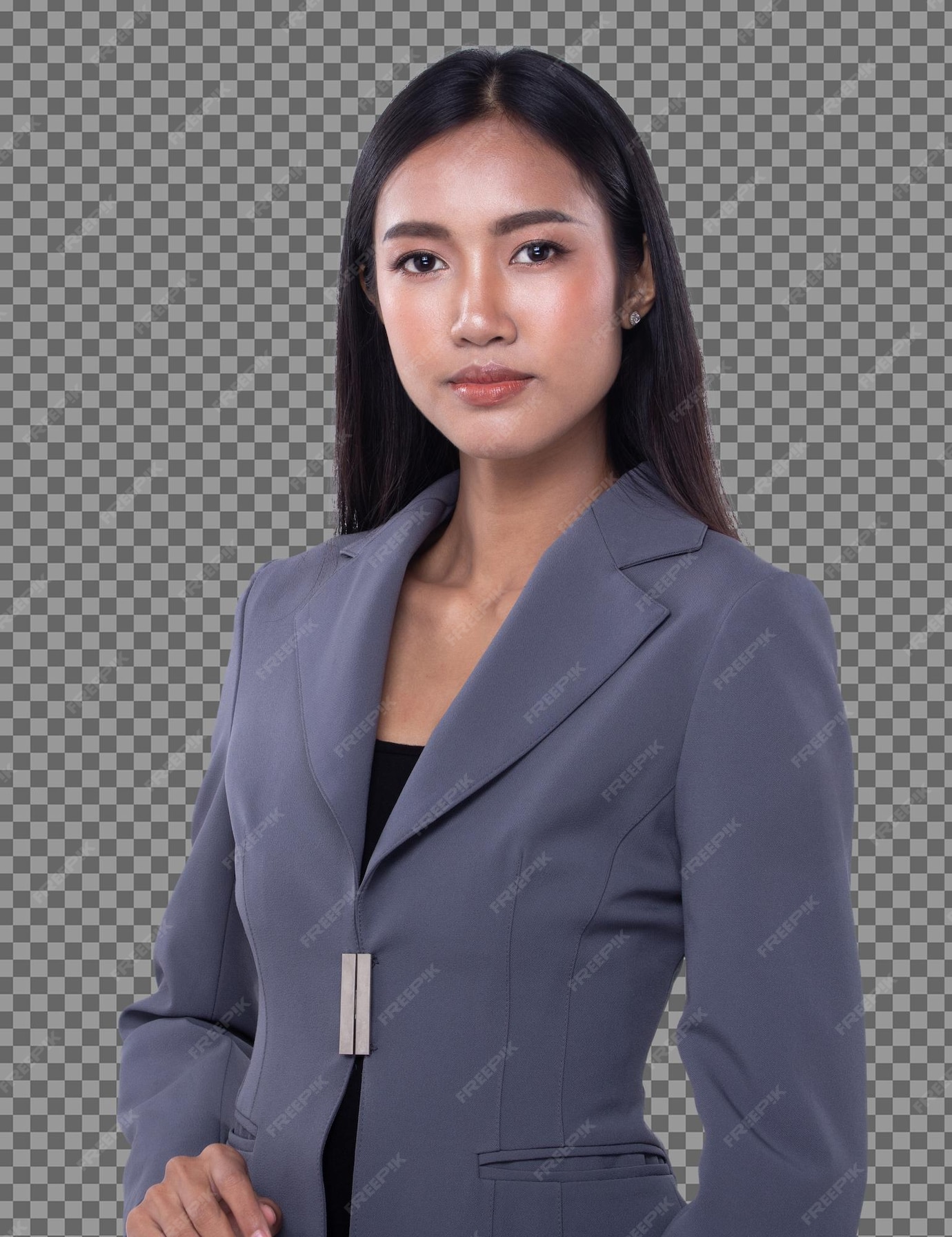 Premium Psd Half Body Snap Figure 20s Asian Business Woman Smart In Gray Blazzer Suit Look At