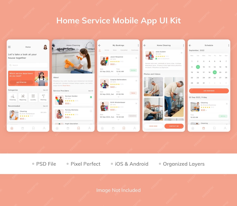 Premium PSD | Home service mobile app ui kit Premium PSD | Home service mobile app ui kit