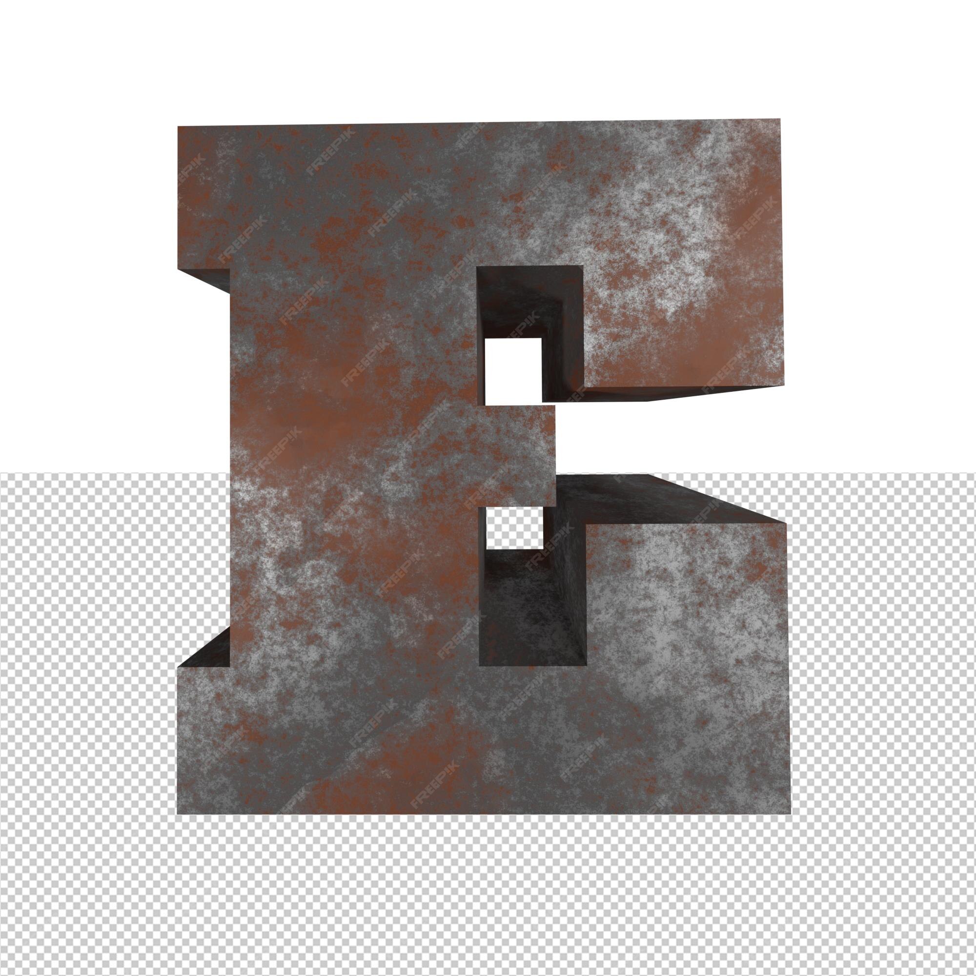 Premium PSD | Letter e rusty iron text effect 3d render Premium PSD | Letter e rusty iron text effect 3d render