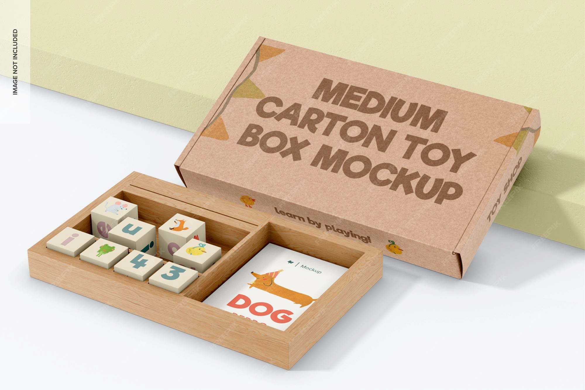 Premium Psd Medium Carton Toy Box Mockup Leaned