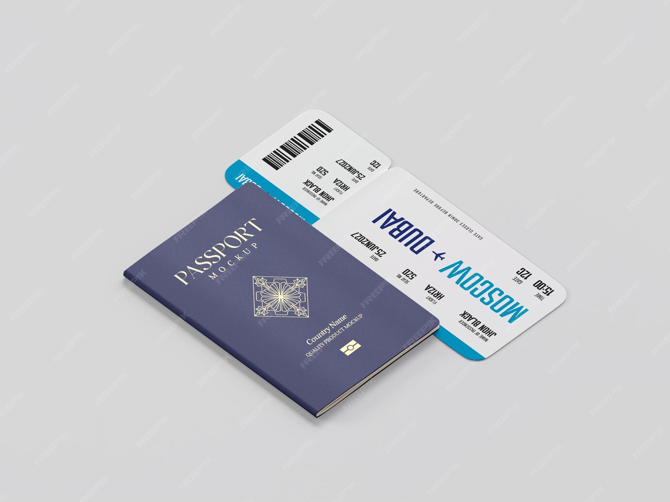 Premium Psd Passport Cover With Boarding Pass Ticket Mockup