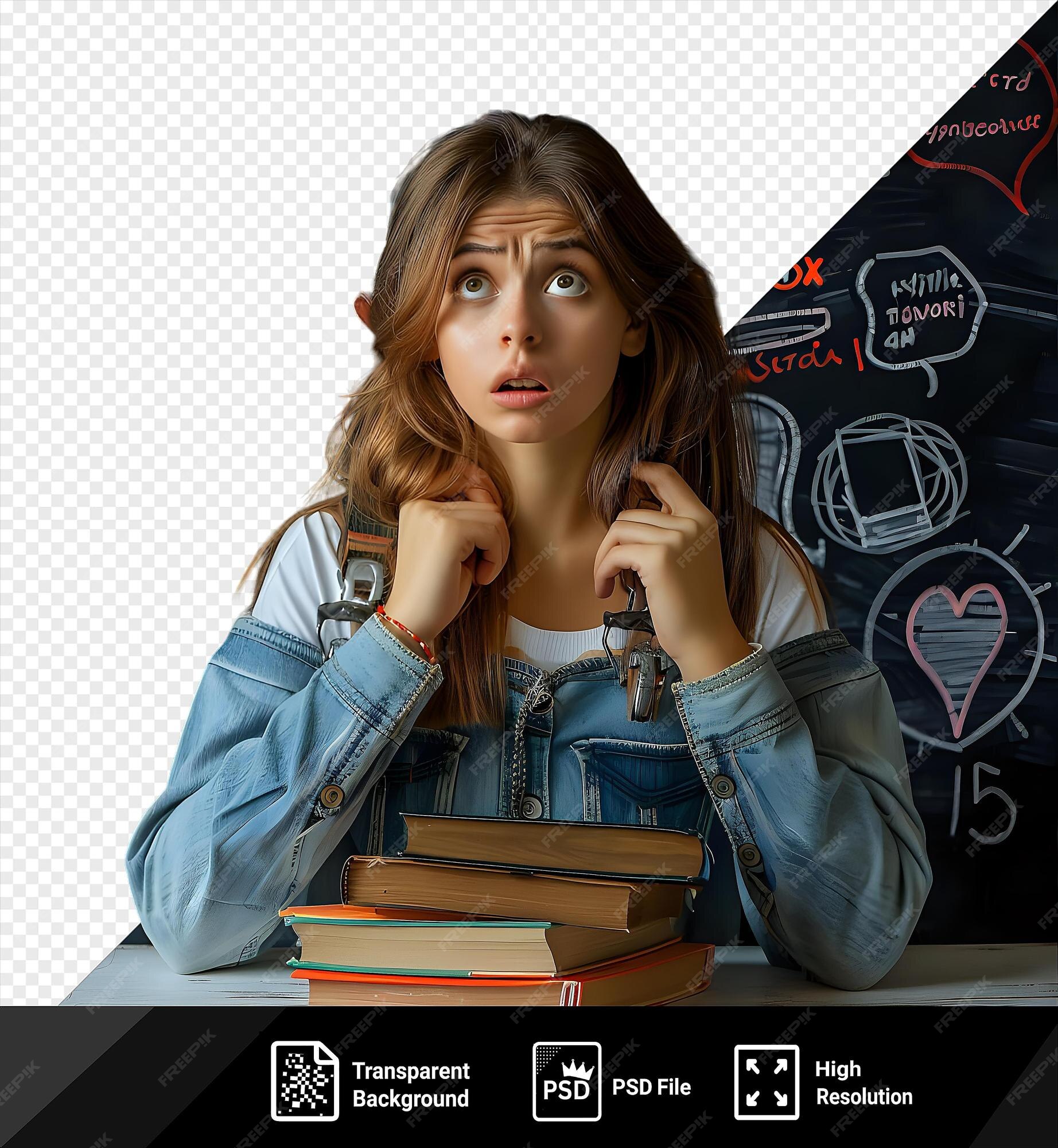 Premium Psd Potrait Young Woman Teacher Sitting School Desk Front Of Blackboard Classroom