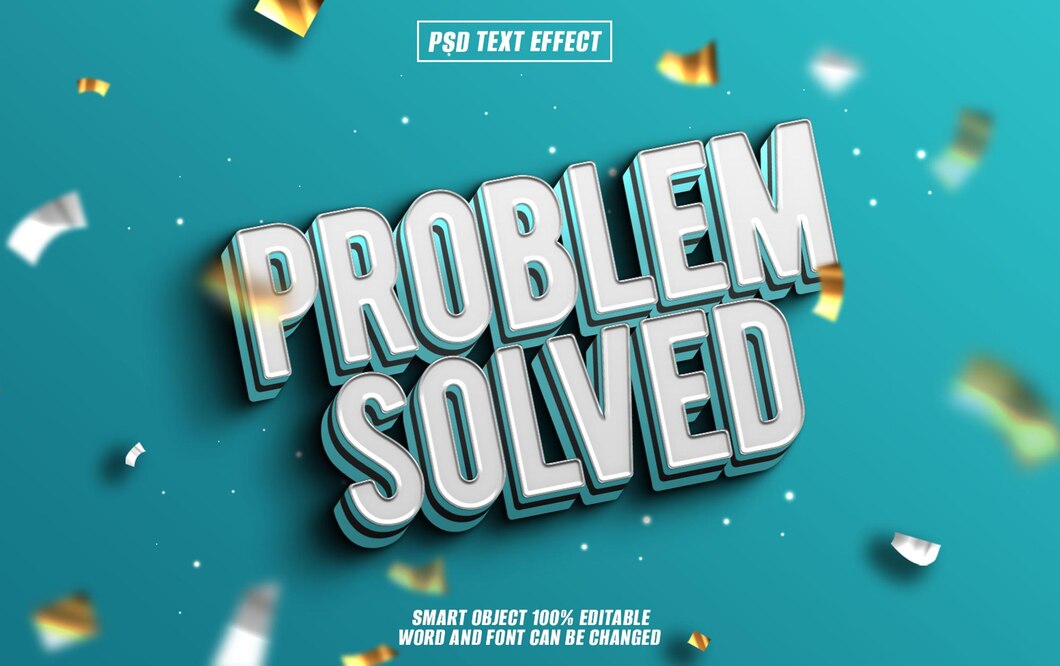 Premium PSD | Problem solved text effect font editable typography 3d text Premium PSD | Problem solved text effect font editable typography 3d text