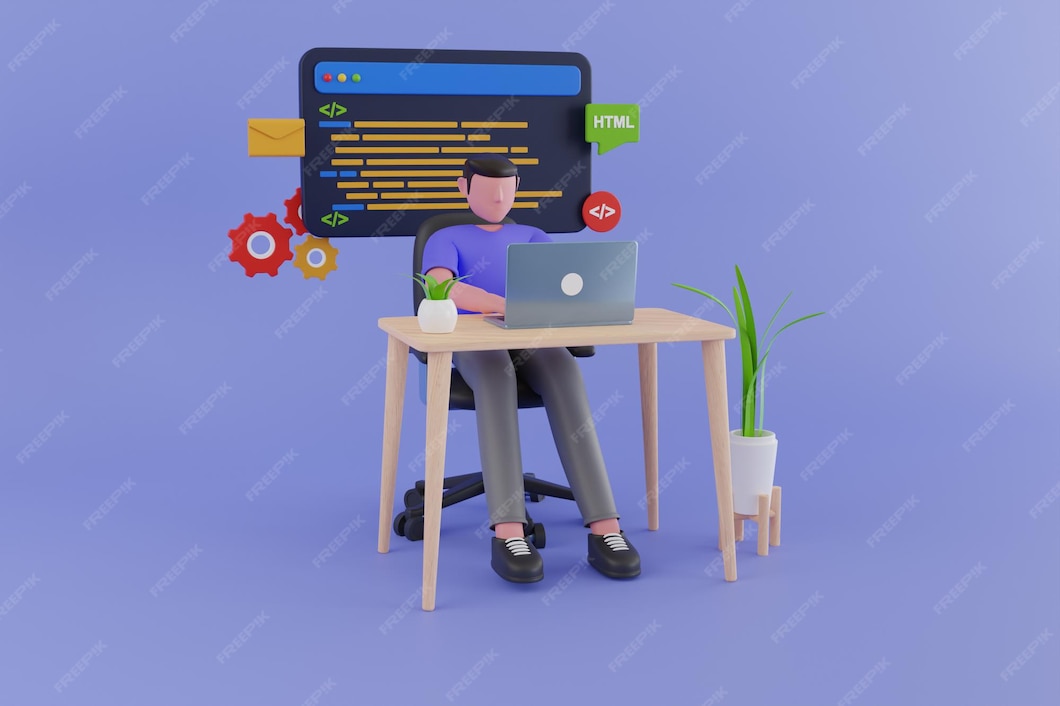 Premium PSD | Professional programmer writing code for testing computer ...