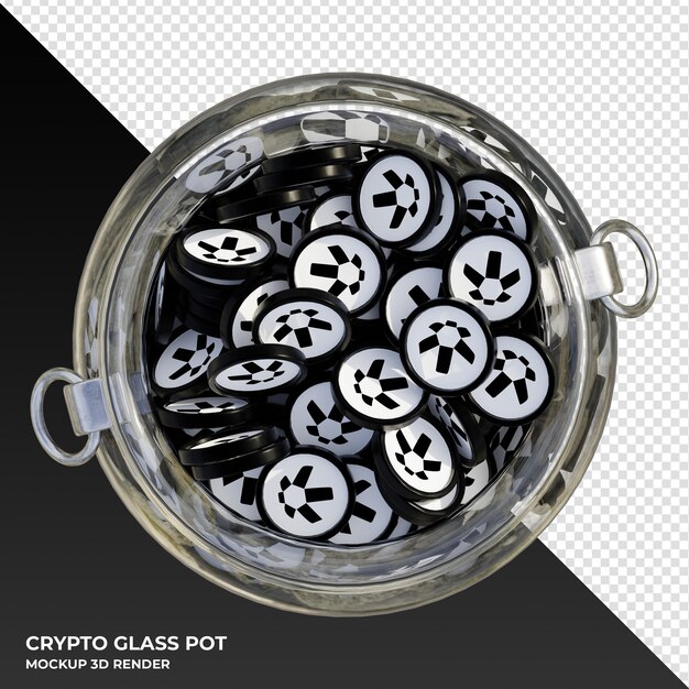 Premium PSD | Quant qnt crypto coin top view clear glass pot Premium PSD | Quant qnt crypto coin top view clear glass pot