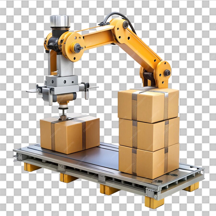 Robotic arm sorting delivery package isolated on transparent background ... Robotic arm sorting delivery package isolated on transparent background ...