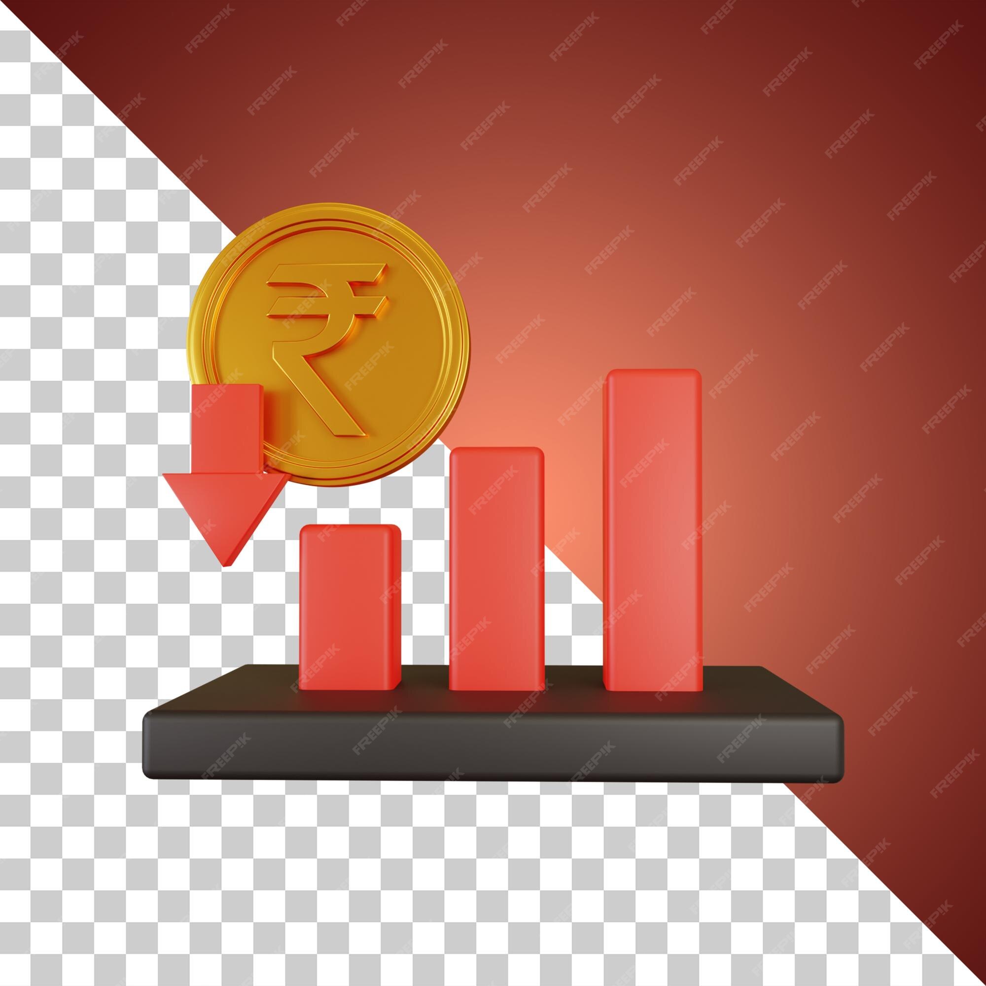 Premium PSD | Rupee decrease graph 3d rendering
