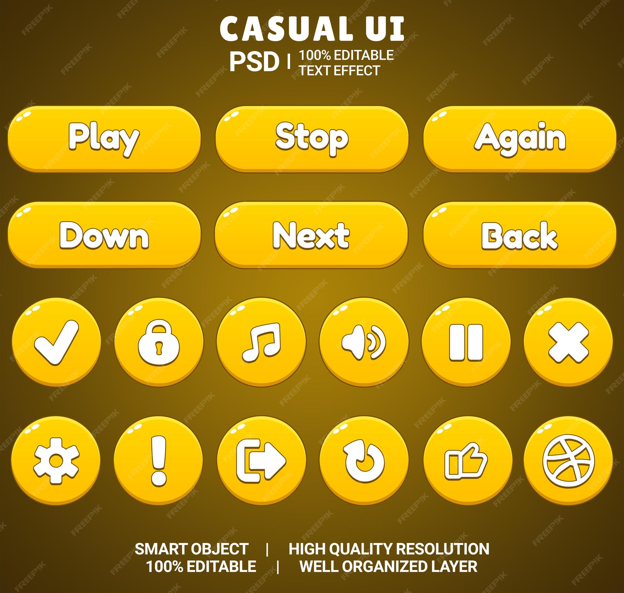 Premium PSD | Set of Beautiful Game UI Button Cartoon Style UI Button ...