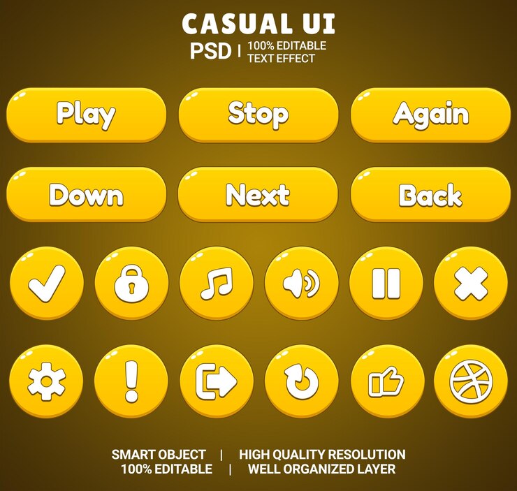 Premium PSD | Set of Beautiful Game UI Button Cartoon Style UI Button ...