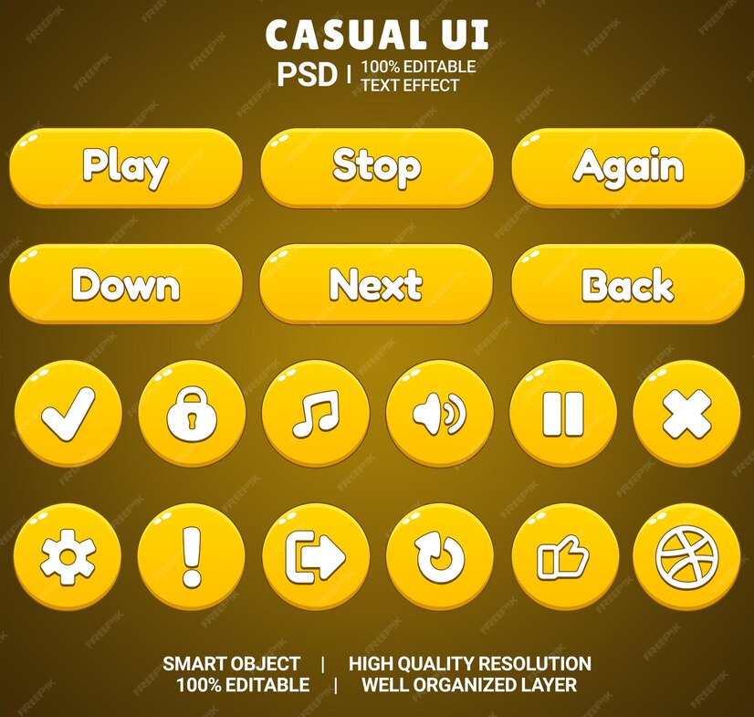 Premium PSD | Set of Beautiful Game UI Button Cartoon Style UI Button ...