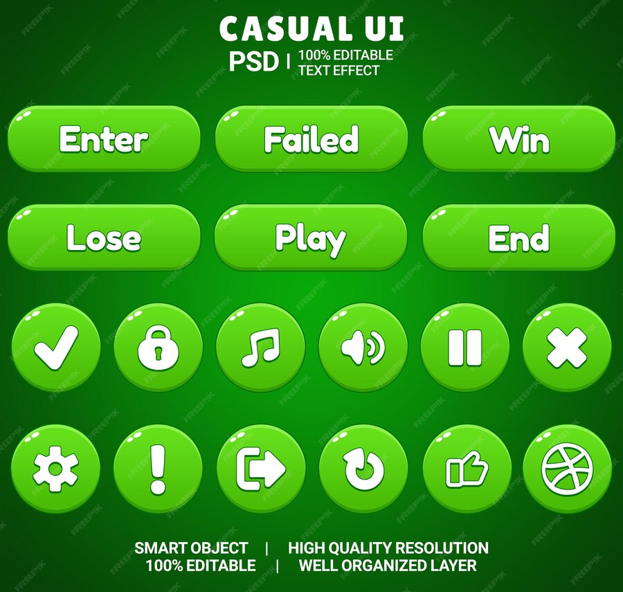 Premium Psd Set Of Beautiful Game Ui Button Cartoon Style Ui Button 2d Button 2d Ui Game Icon