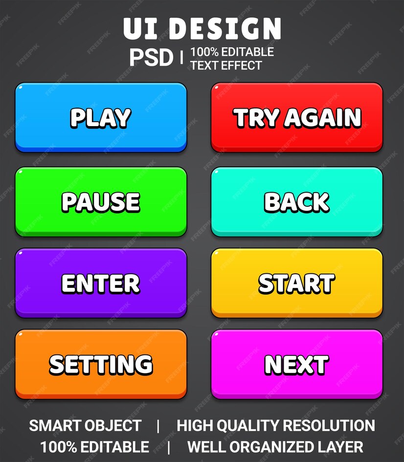 Premium PSD | Set of Beautiful Game UI Button Cartoon Style UI Button ...