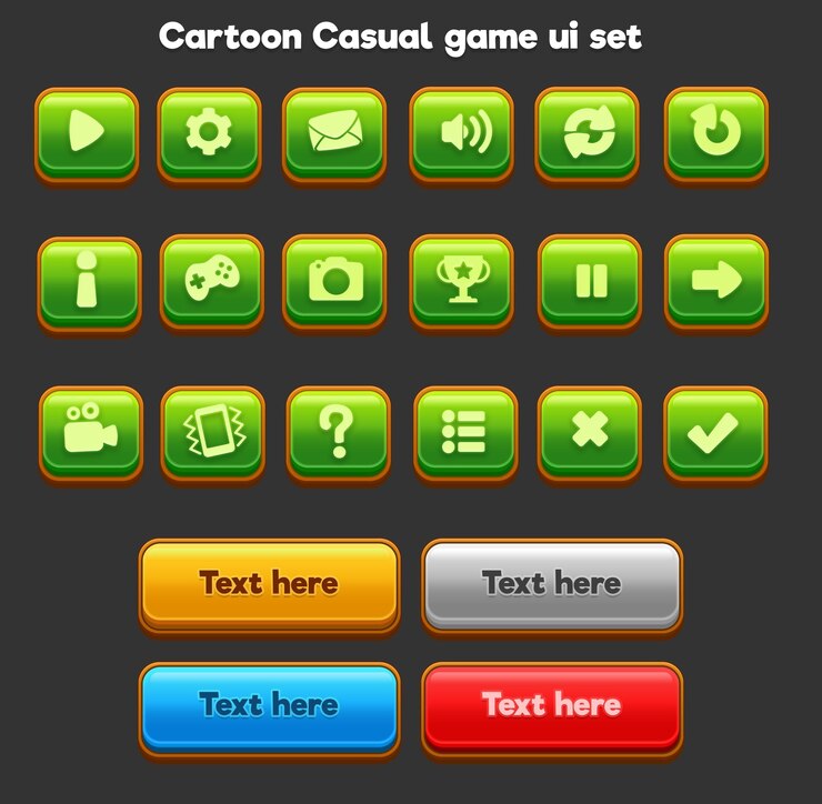 Premium PSD | Set of Beautiful Game UI Button Cartoon Style UI Button ...