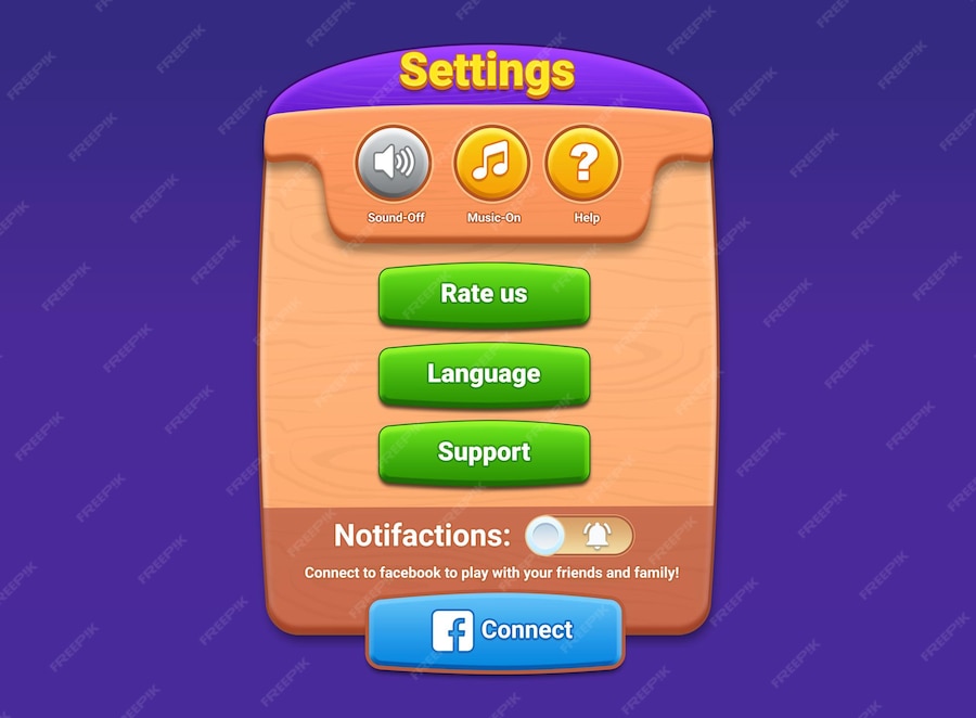 Premium PSD | Setting Screen Game UI Game UI 2D game UI Cartoon Game ui Casual game ui Game UI ...