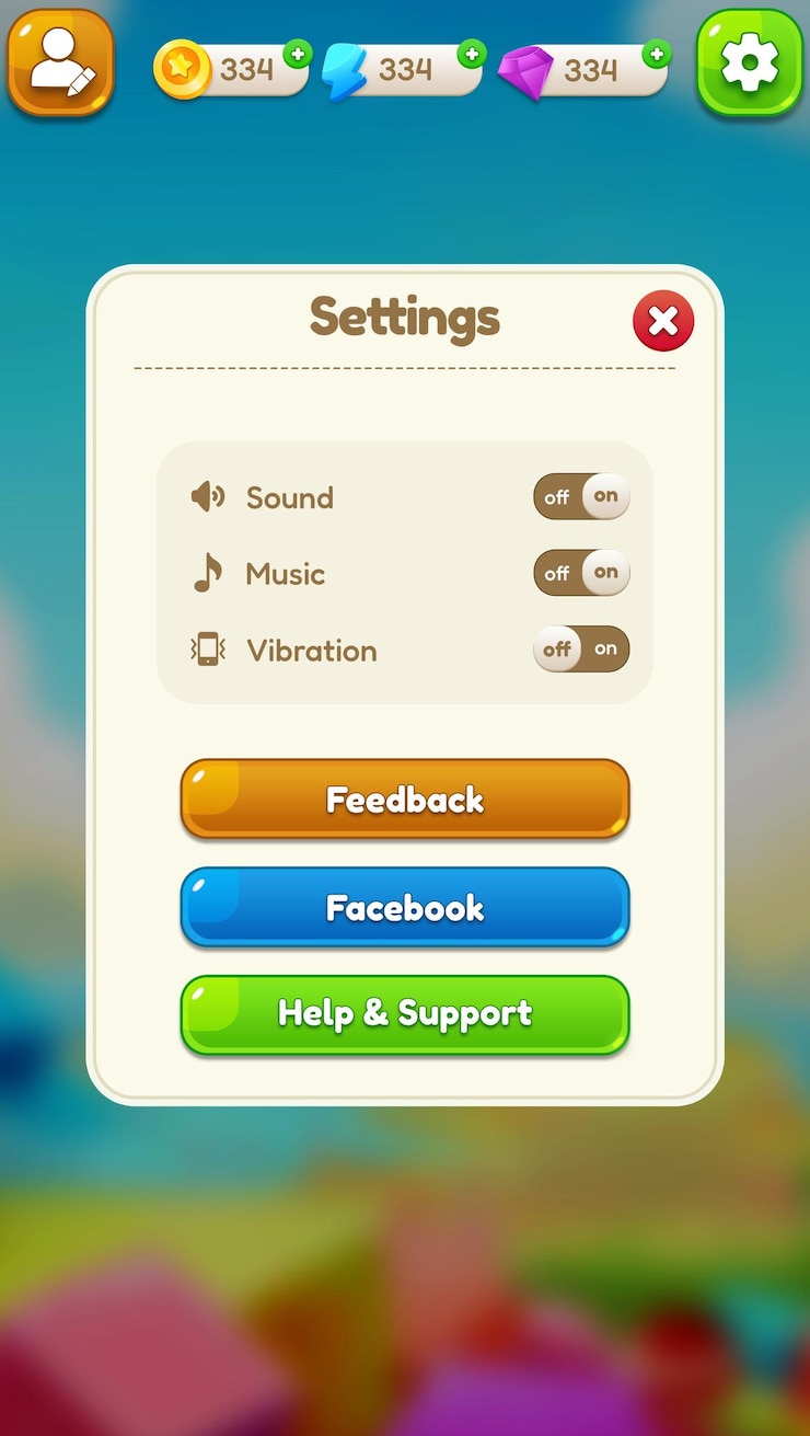 Premium PSD | Setting Screen Game UI Popup 2D Interface Game UI Gaming UI 2D Wooden Style Game UI