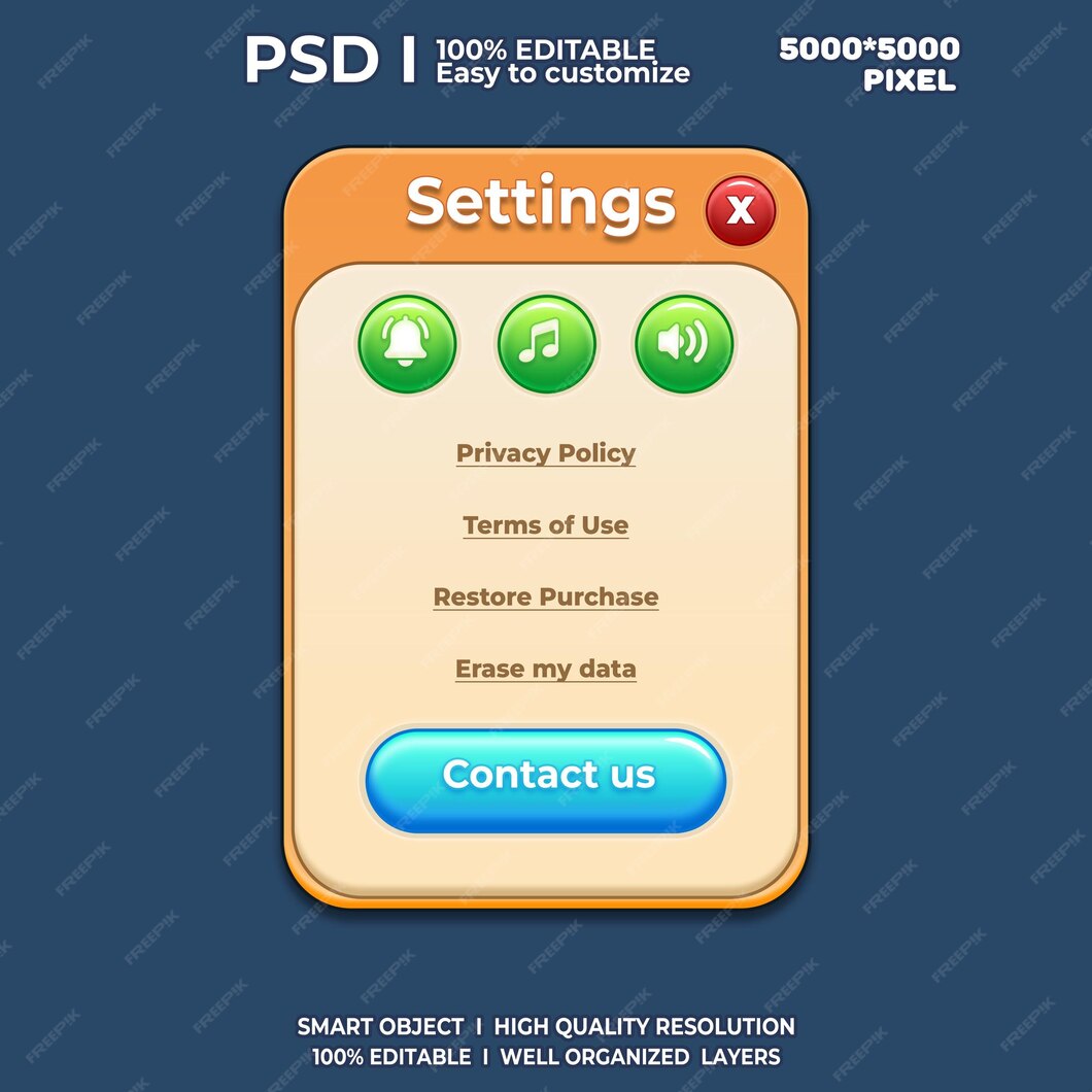 Premium PSD | Setting Screen UI 2D game Ui User Interface Casual game UI UI Kit UI Art Cartoon ...