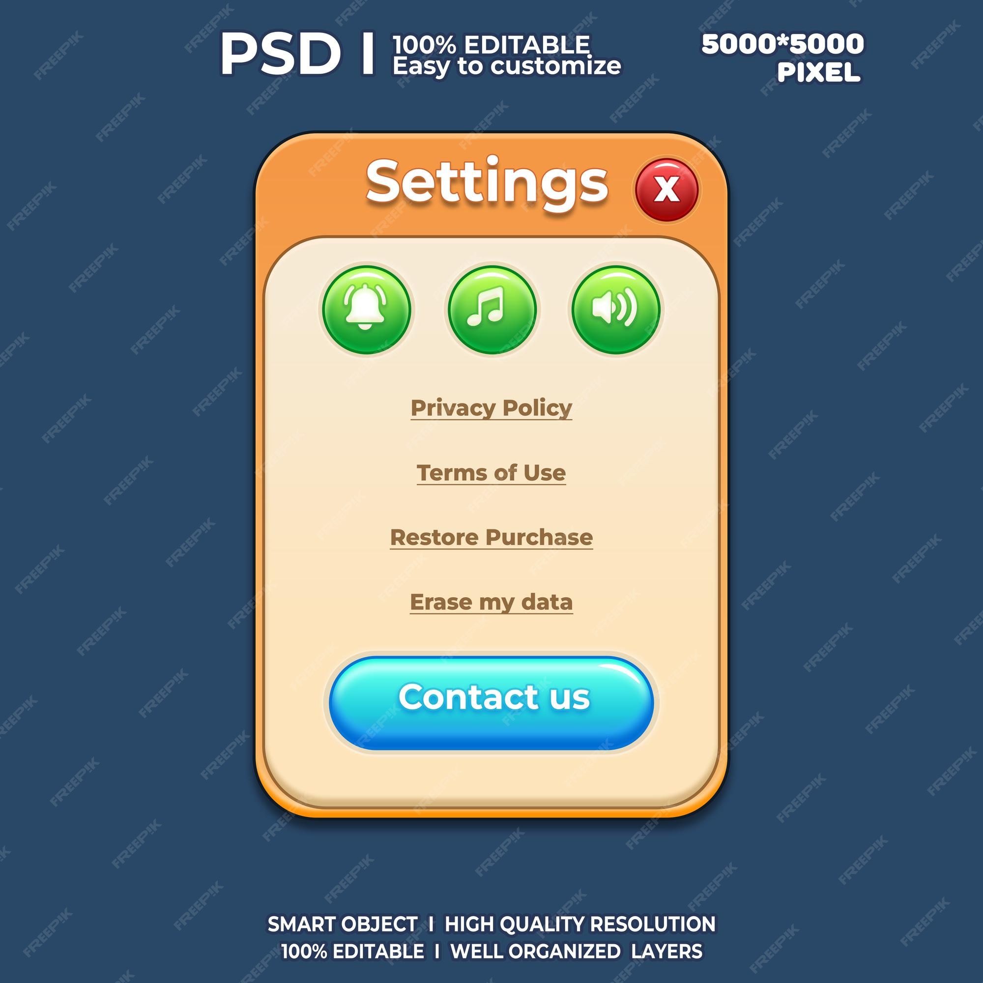 Premium PSD | Setting Screen UI 2D game Ui User Interface Casual game UI UI Kit UI Art Cartoon ...