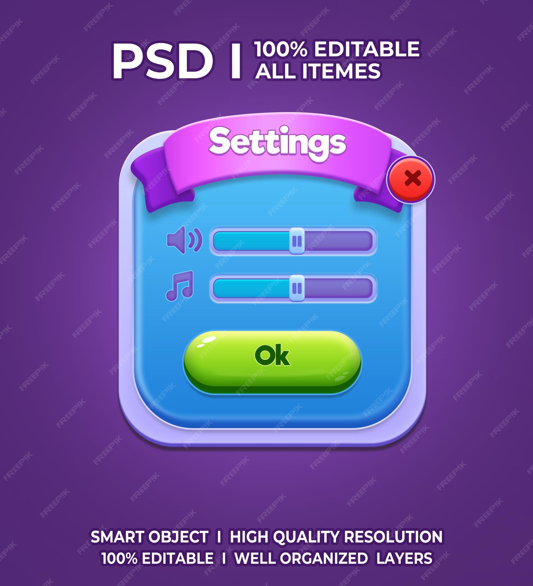 Premium PSD | Setting Screen UI 2D game Ui User Interface Casual game UI UI Kit UI Art Cartoon ...