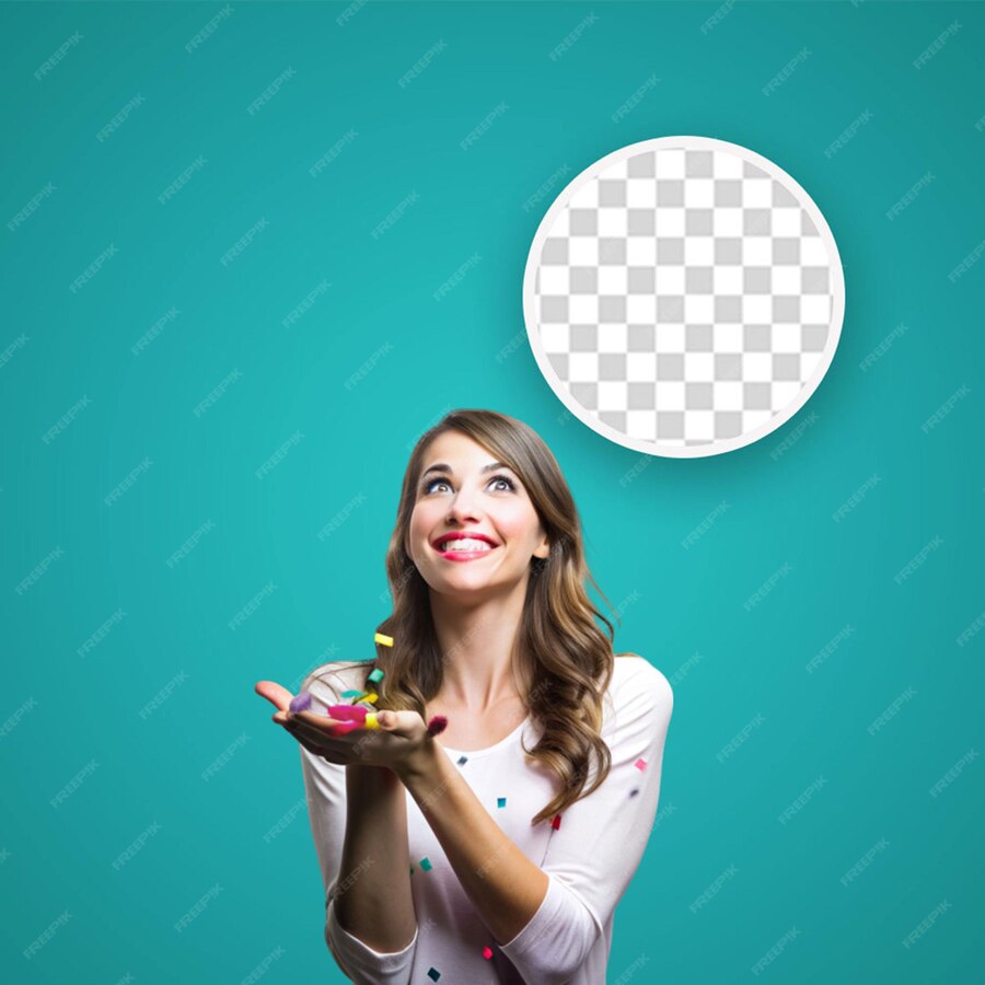 Premium Psd Smiling Brunette Girl With Confetti