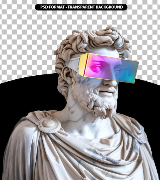 Premium Psd Smiling Marble Greek Statue Wear Colorful Futuristic Vr Glasses