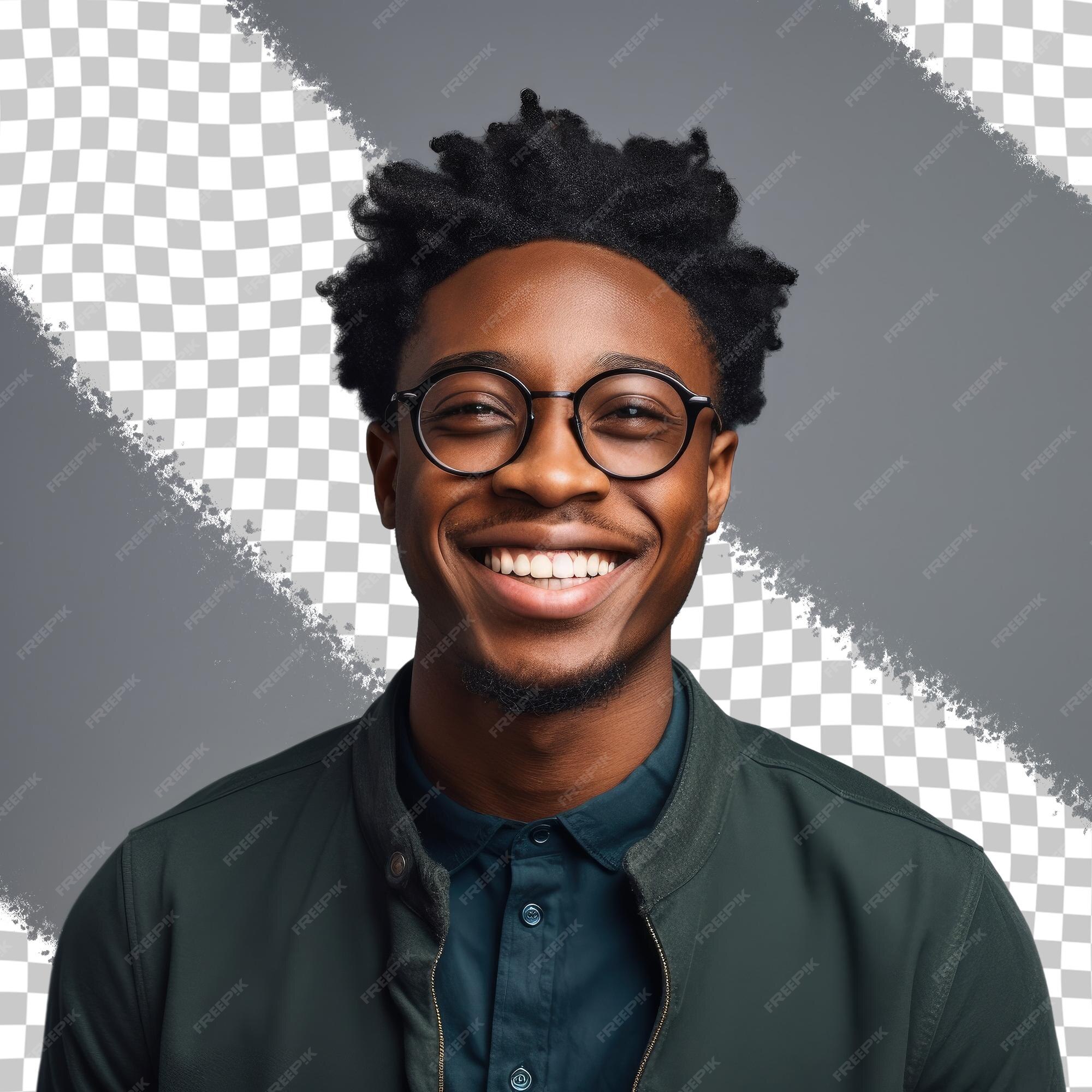 Premium Psd Smiling Young African American Man In Glasses Enjoys