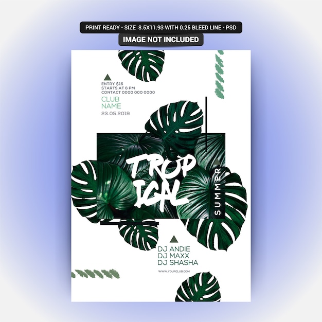 Premium Psd Summer Night Party Flyer With Tropical Plant