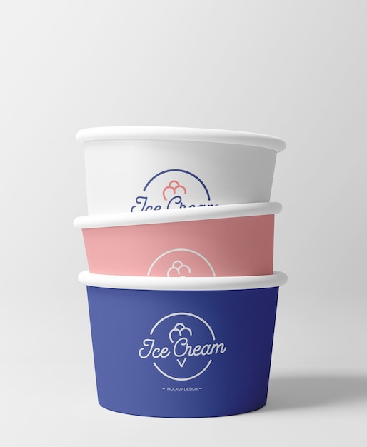 Premium PSD | Three ice cream cups mockup Premium PSD | Three ice cream cups mockup