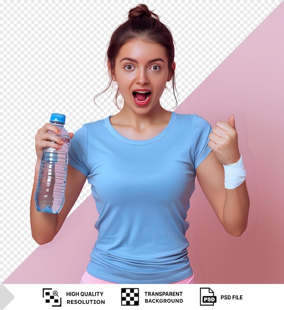 Unique Excited Young Sporty Woman Wearing Tshirt Holding Water Bottle