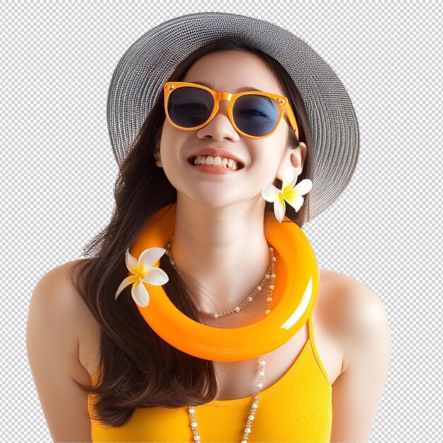 Premium Psd A Woman Wearing A Hat That Says Sun Glasses