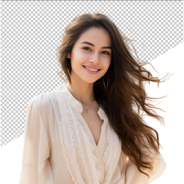 Premium Psd A Woman With Long Hair And A White Shirt With A White