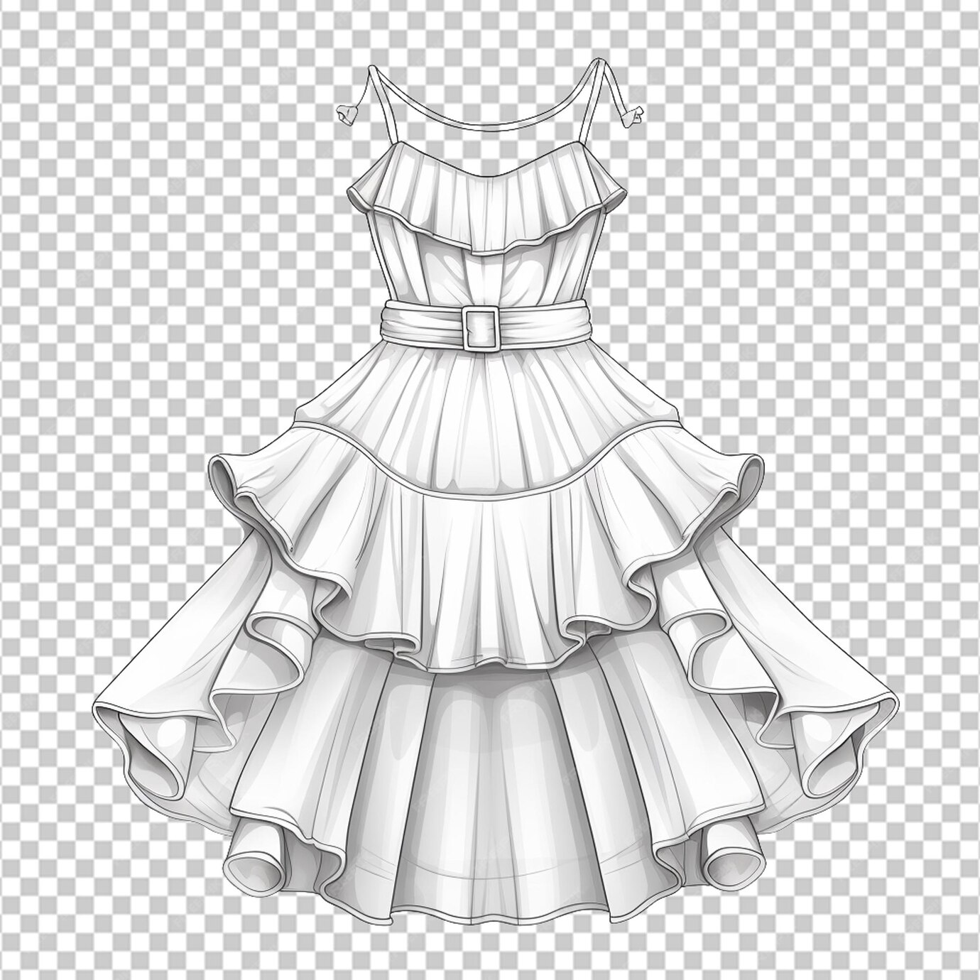 Premium Psd Women39s Dress Ruffles Fashion Flat Sketch Vector
