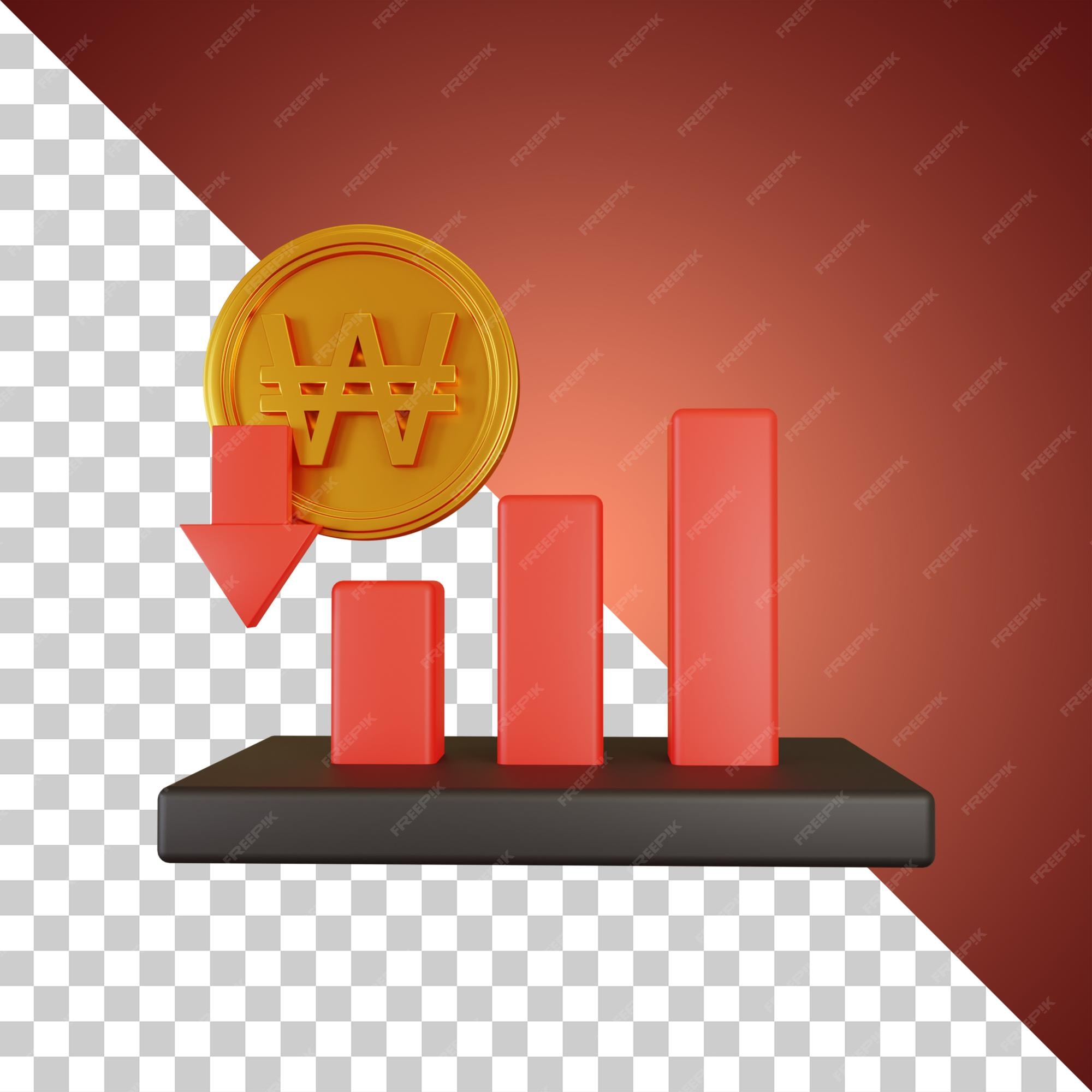 Premium PSD | Won decrease graph 3d rendering