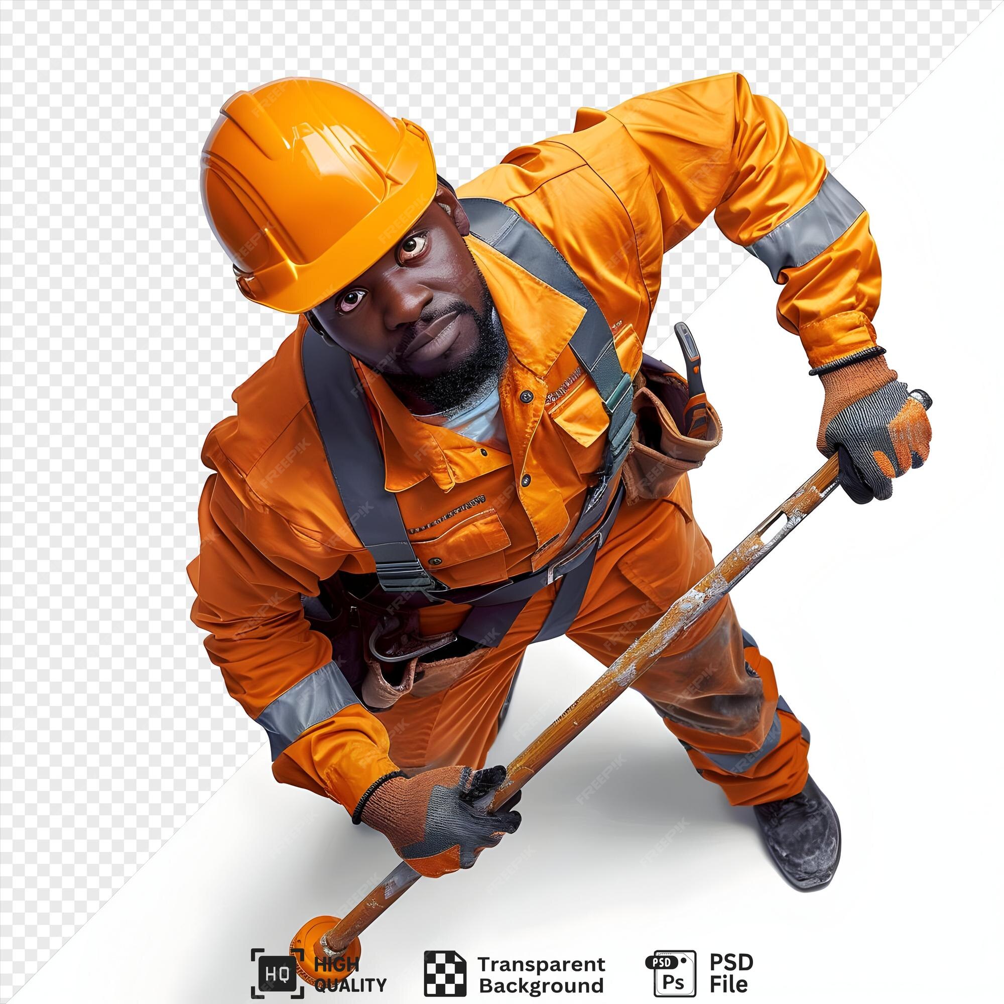 Worker Using Rusty Tool Construction Worker in Orange Uniform Safety ... Worker Using Rusty Tool Construction Worker in Orange Uniform Safety ...