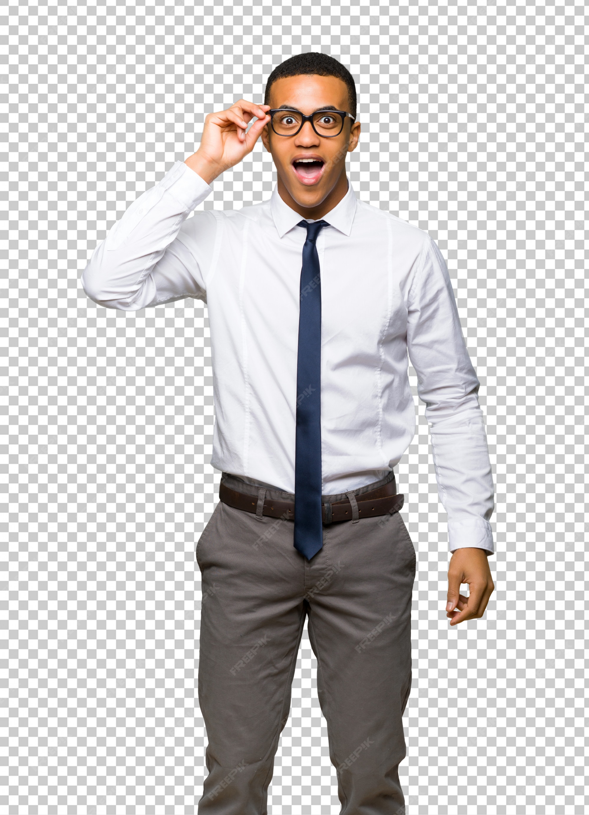 Premium PSD | Young afro american businessman with glasses and surprised Premium PSD | Young afro american businessman with glasses and surprised