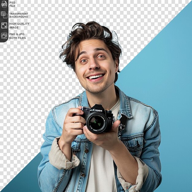 Premium PSD | A young photographer man holding camera isolated Premium PSD | A young photographer man holding camera isolated