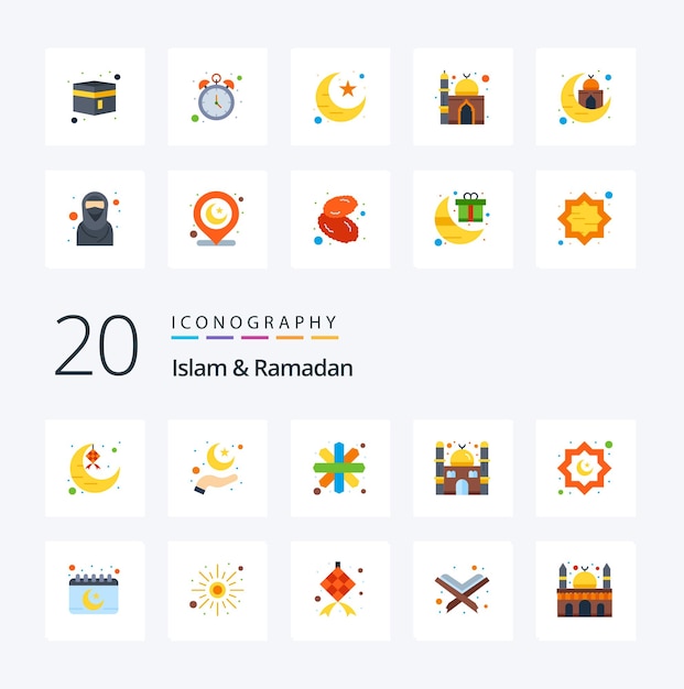 Premium Vector 20 Islam And Ramadan Flat Color Icon Pack Like Art Prayer Moon Mosque Ornament