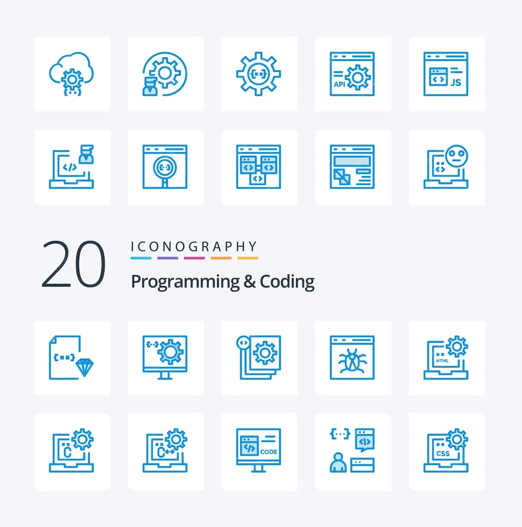 Premium Vector | 20 programming and coding blue color icon pack like ...