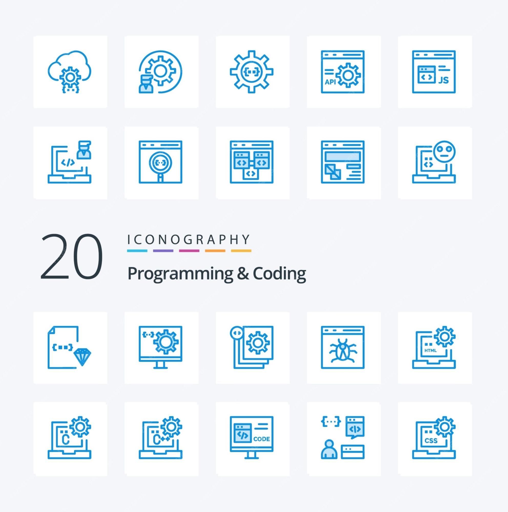 Premium Vector | 20 programming and coding blue color icon pack like bug app development ...