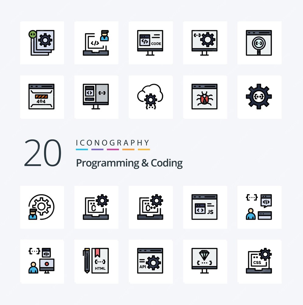 Premium Vector 20 Programming And Coding Line Filled Color Icon Pack Like Develop App Develop