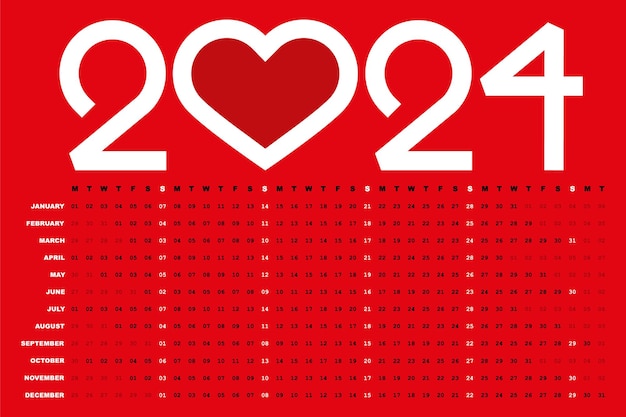 Premium Vector | 2024 calendar horizontal red card Premium Vector | 2024 calendar horizontal red card