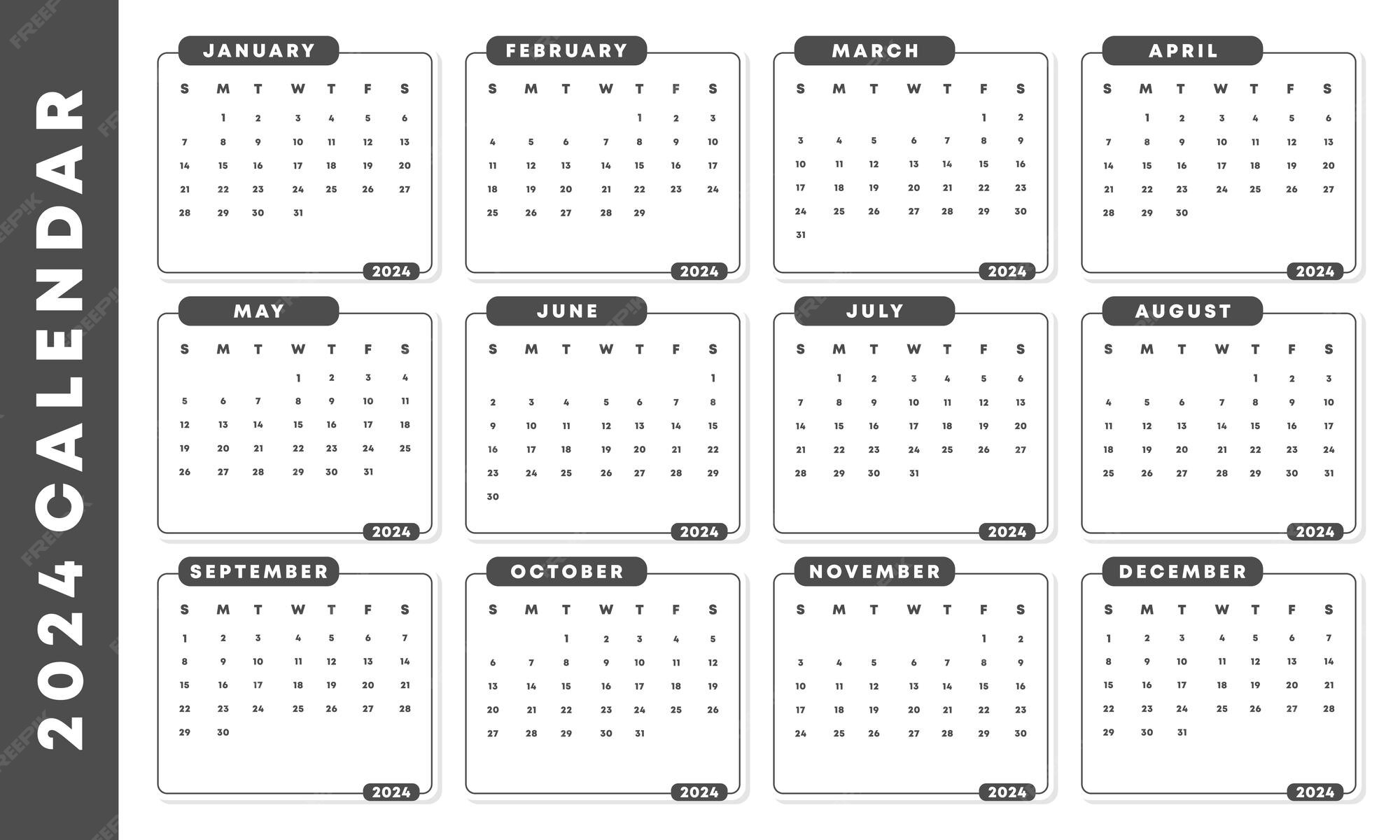 Premium Vector | 2024 calendar template vector Premium Vector | 2024 calendar template vector