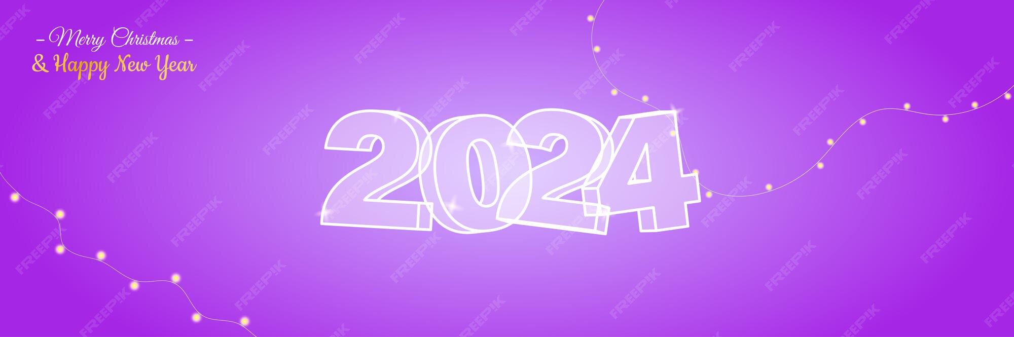 Premium Vector 2024 Happy New Year Glass Text On Purple Background Celebrate Party 2024